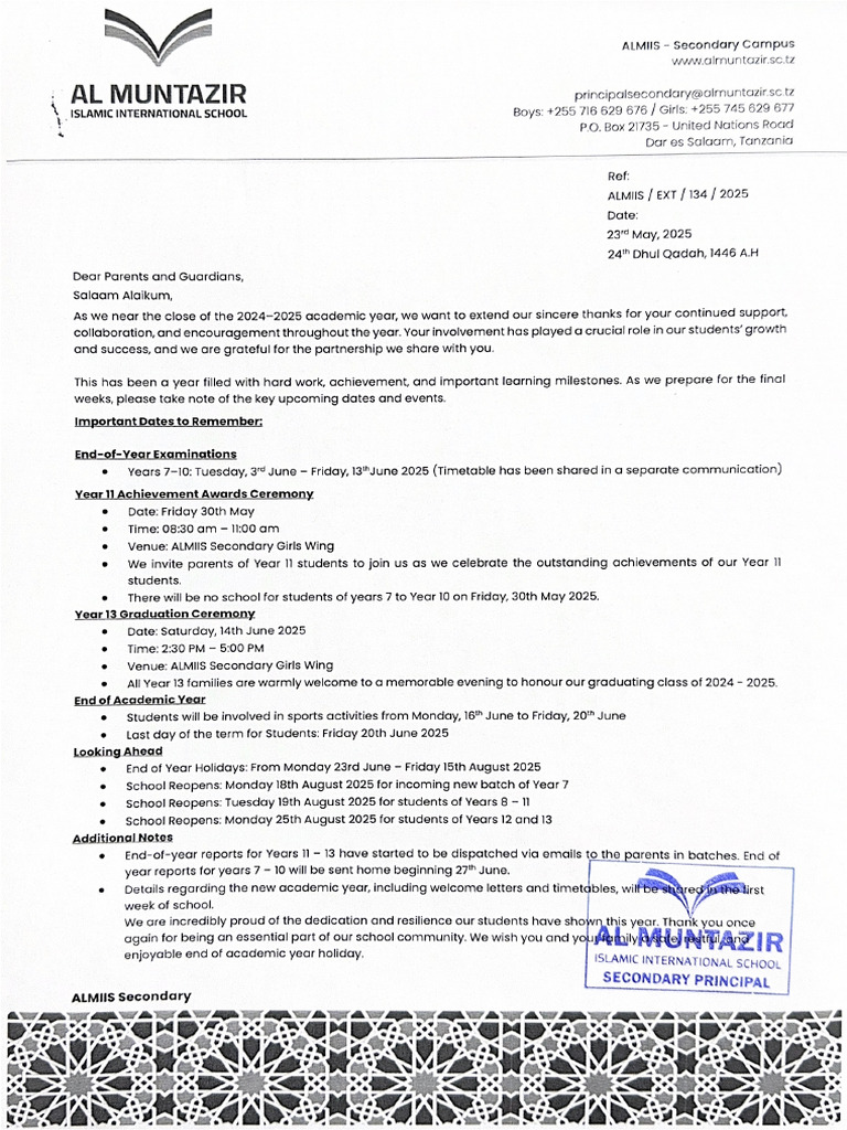 End Term Newsletter - Important Dates | PDF