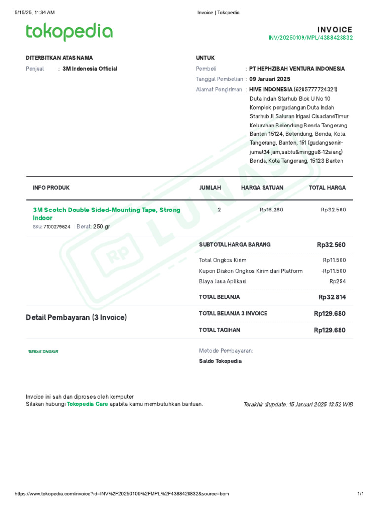 Invoice - Tokopedia Double Tip | PDF
