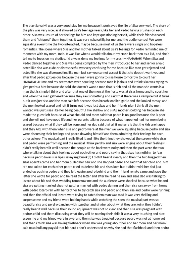 The Play Salva Mi Was A Very Good Play For Me Because It Portrayed The ...