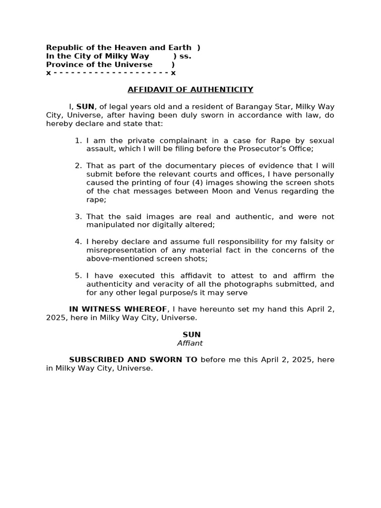 Affidavit of Authenticity | PDF