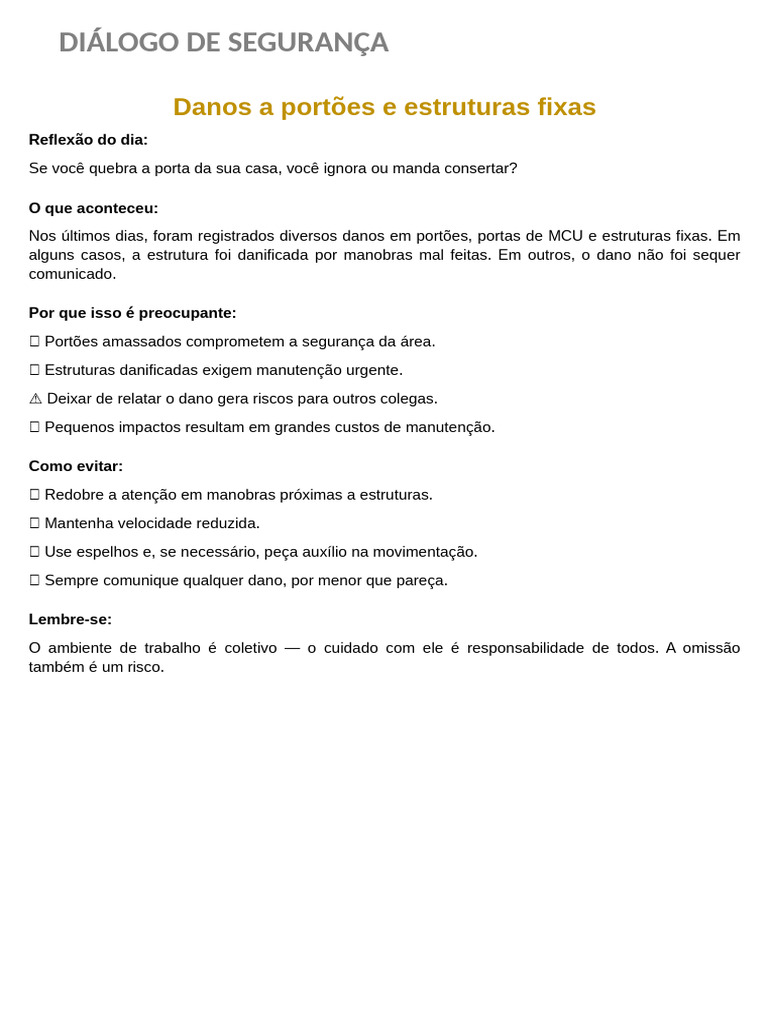 DDS - Danos a Portões e Estruturas Fixas | PDF