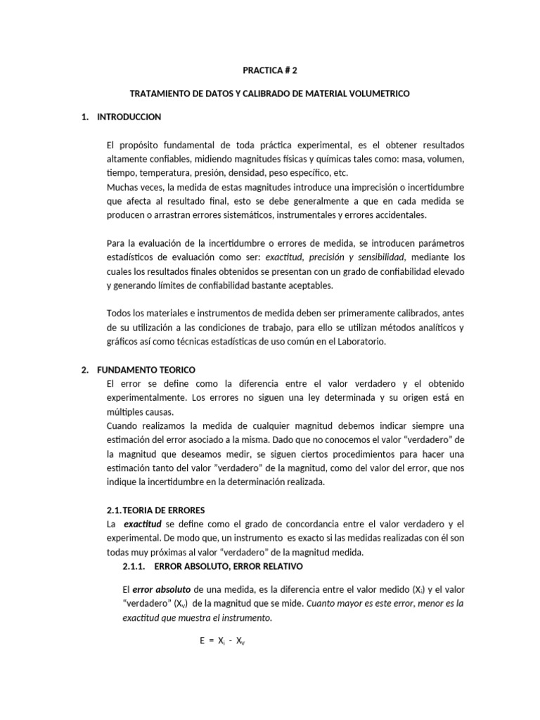 Calibrado de Material Volumetrico | PDF | Refractario | Materiales
