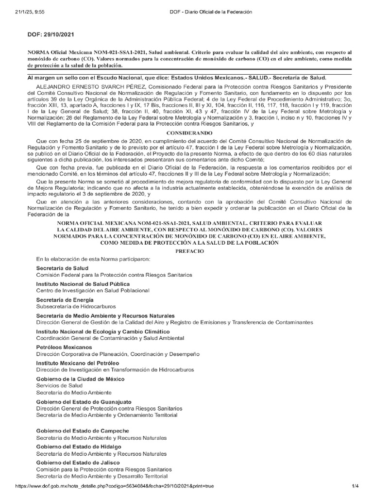Nom 021 Ssa1 | PDF | La contaminación del aire | Dióxido de carbono