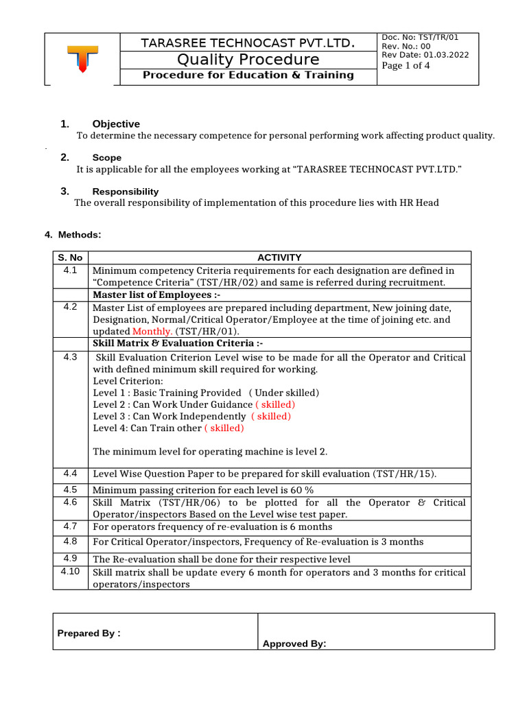 16.TST-HR-01 Education & Training Procedure | PDF