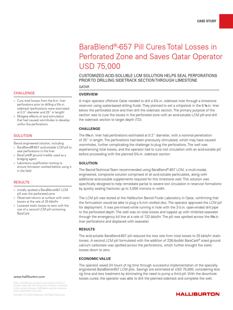 BaraBlend-657 LCM Pill Success in Qatar | PDF | Oil Well