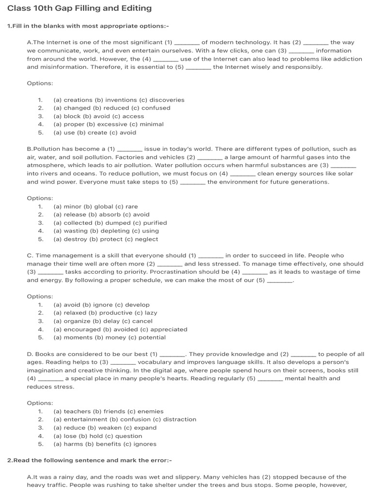 Class 10th Gap Filling and Editing | PDF | Pollution | Water