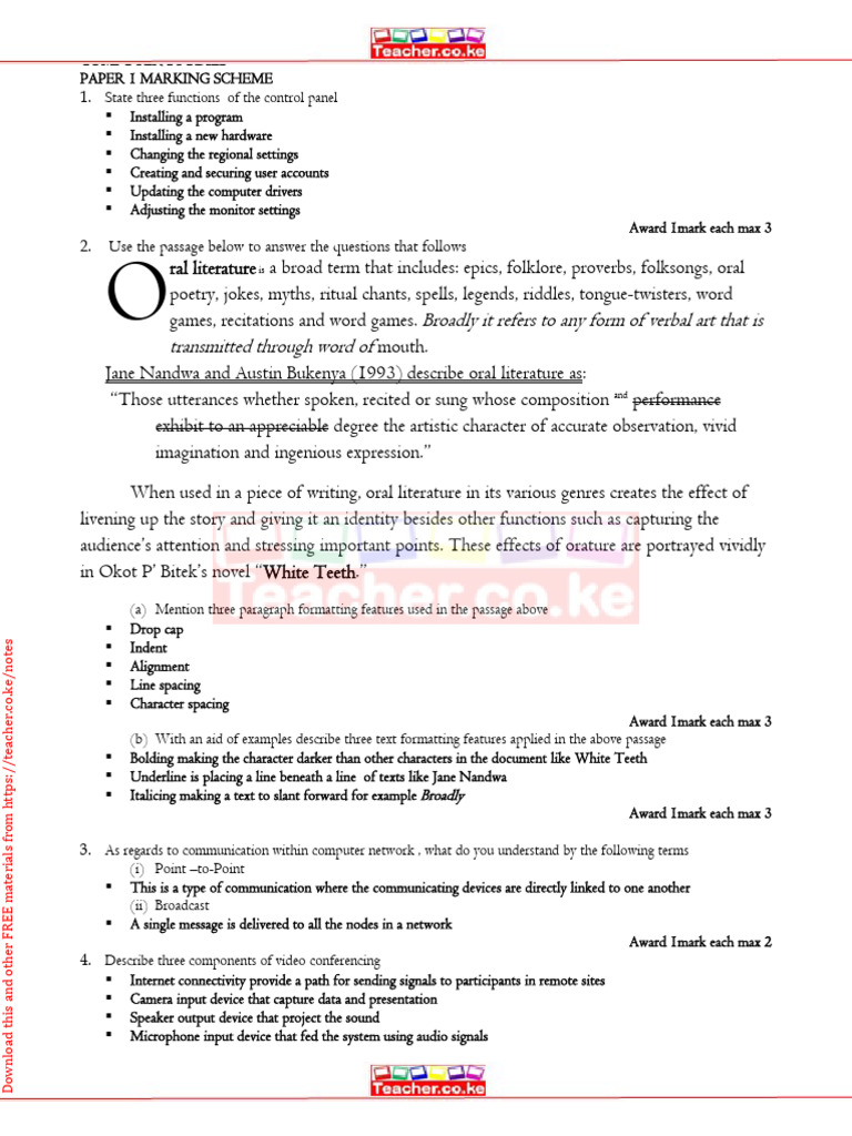 2022 Maranda Mock 451 Computer Studies p1 Ms Teacher - Co .Ke | PDF ...