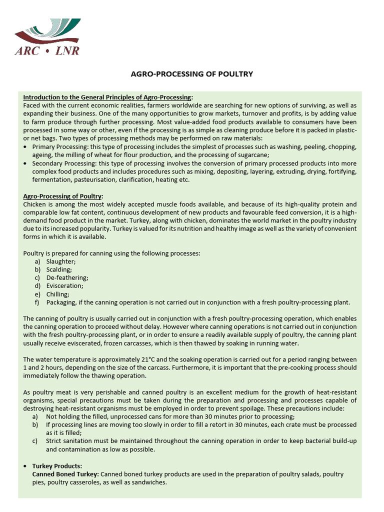 Agro-Processing of Poultry | PDF | Canning | Poultry