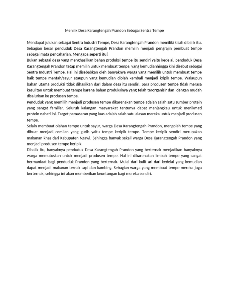 Menilik Desa Karangtengah Prandon Sebagai Sentra Tempe | PDF