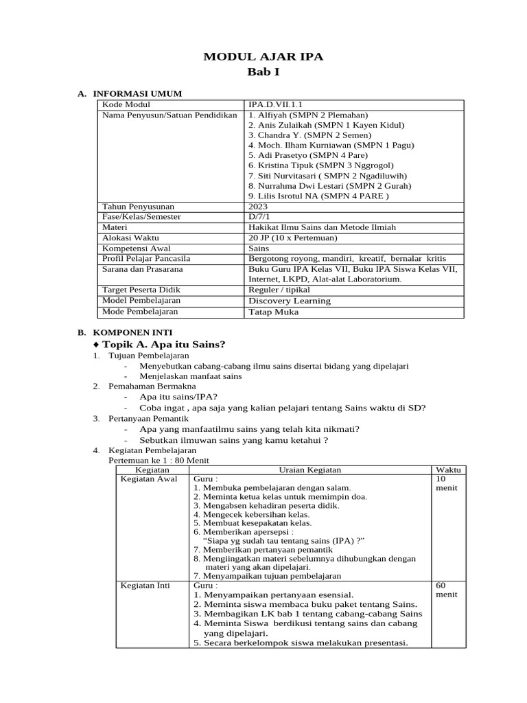 Modul Ajar IPA Kelas VII 2023 | PDF