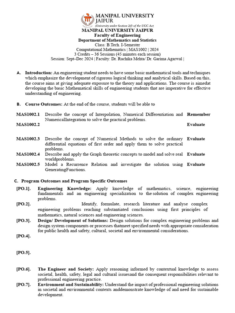 MUJ Computational Mathematics Handout | PDF | Engineering | Mathematics