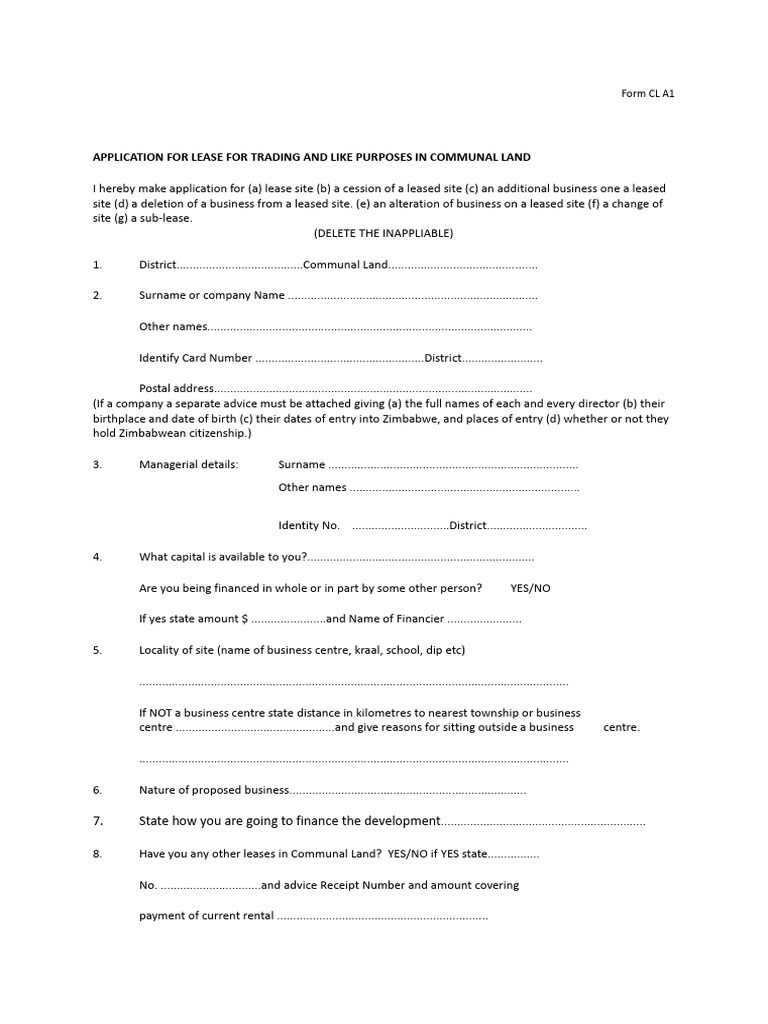 Communal Land Lease Application Form | PDF