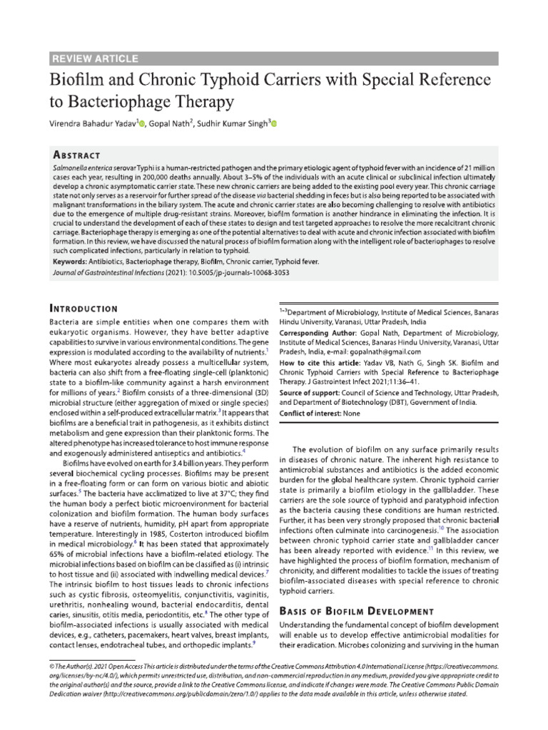 Biofilm and Chronic Typhoid Carriers With Special Reference To ...
