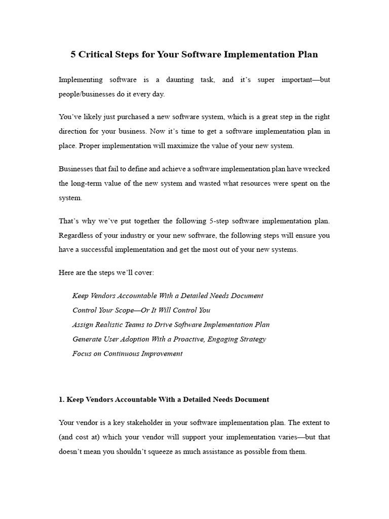 5 Steps for Effective Software Implementation | PDF | Software | Change ...