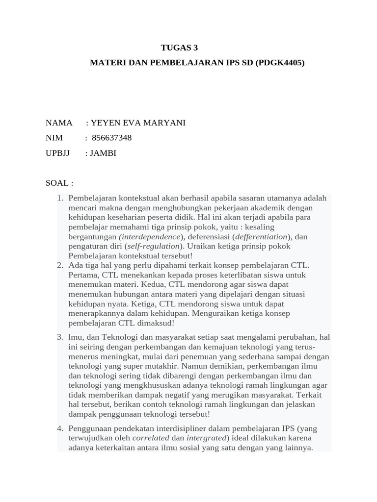 TUGAS 3 Materi Dan Pembelajaran IPS SD | PDF