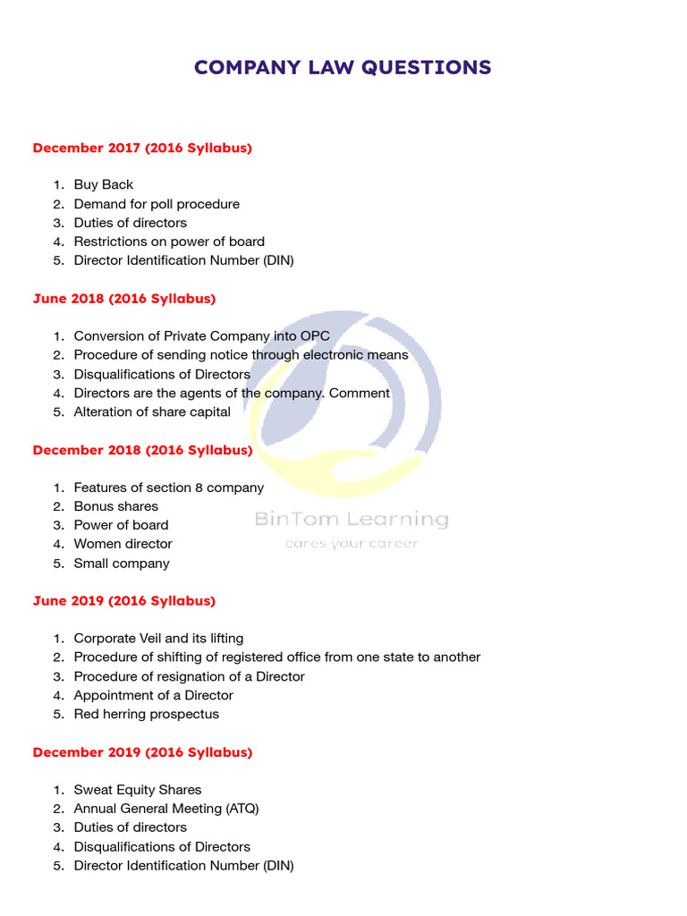 Companies Act Exam Qns | PDF