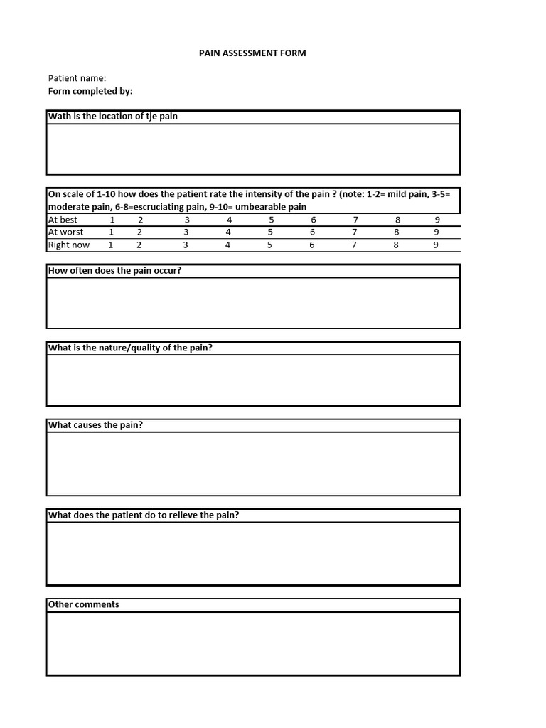 Pain Assessment Questionnaire Template | PDF