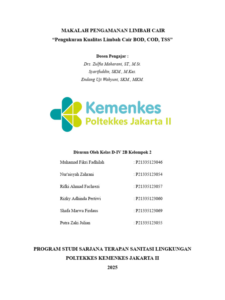 Makalah Limbah Cair Pnegukuran BOD, COD, Dan TSS | PDF