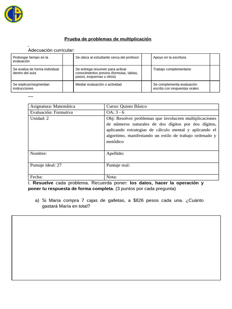 Prueba 6to Pdf Matemáticas