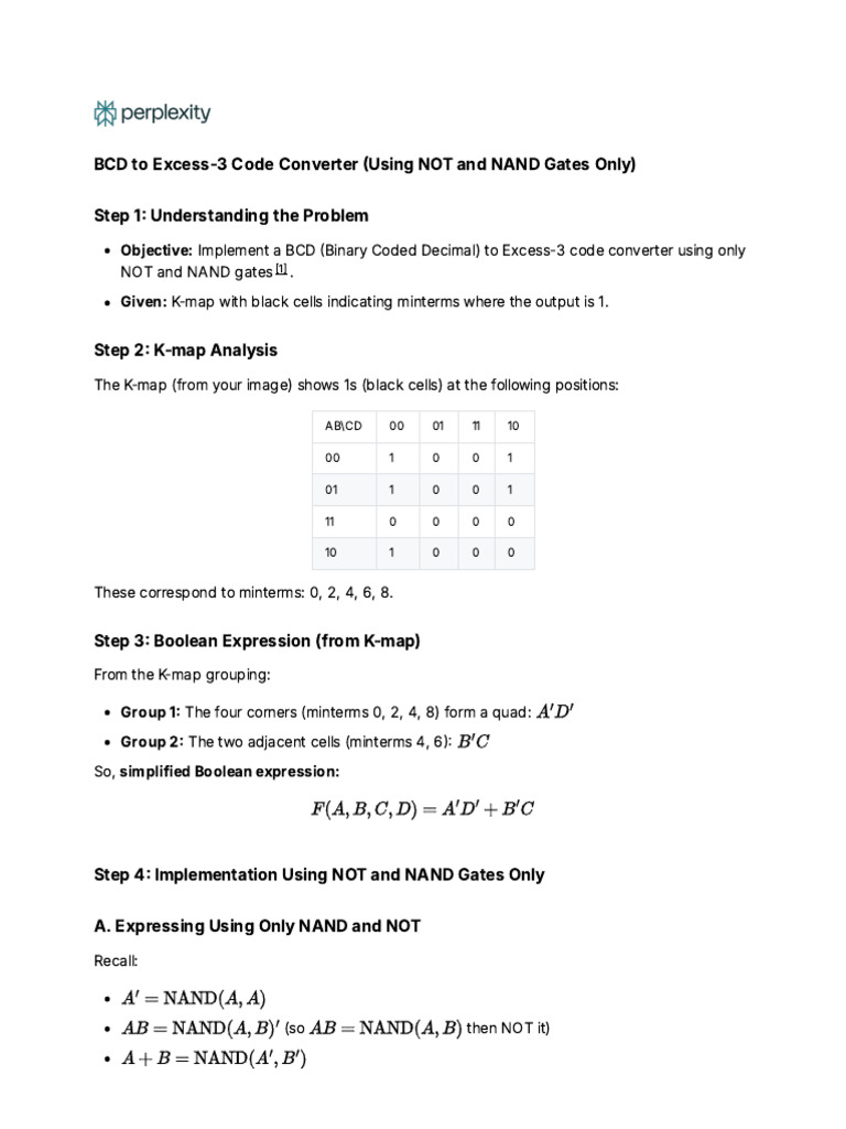 BCD To Excess-3 Code Converter (Using NOT and NAND | PDF | Binary Coded Decimal | Computer ...