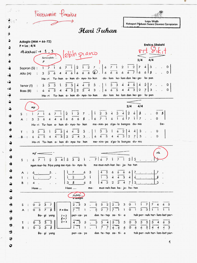 Partitur Choir Hari Tuhan | PDF