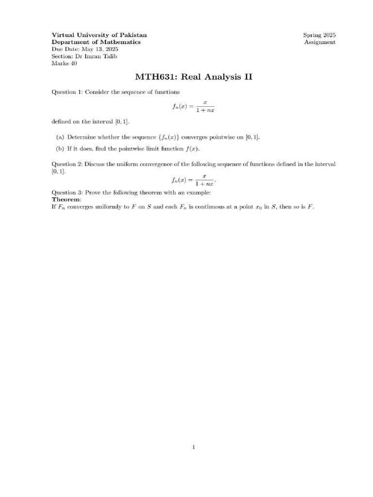 Spring 2025 - MTH631 - 1 | PDF