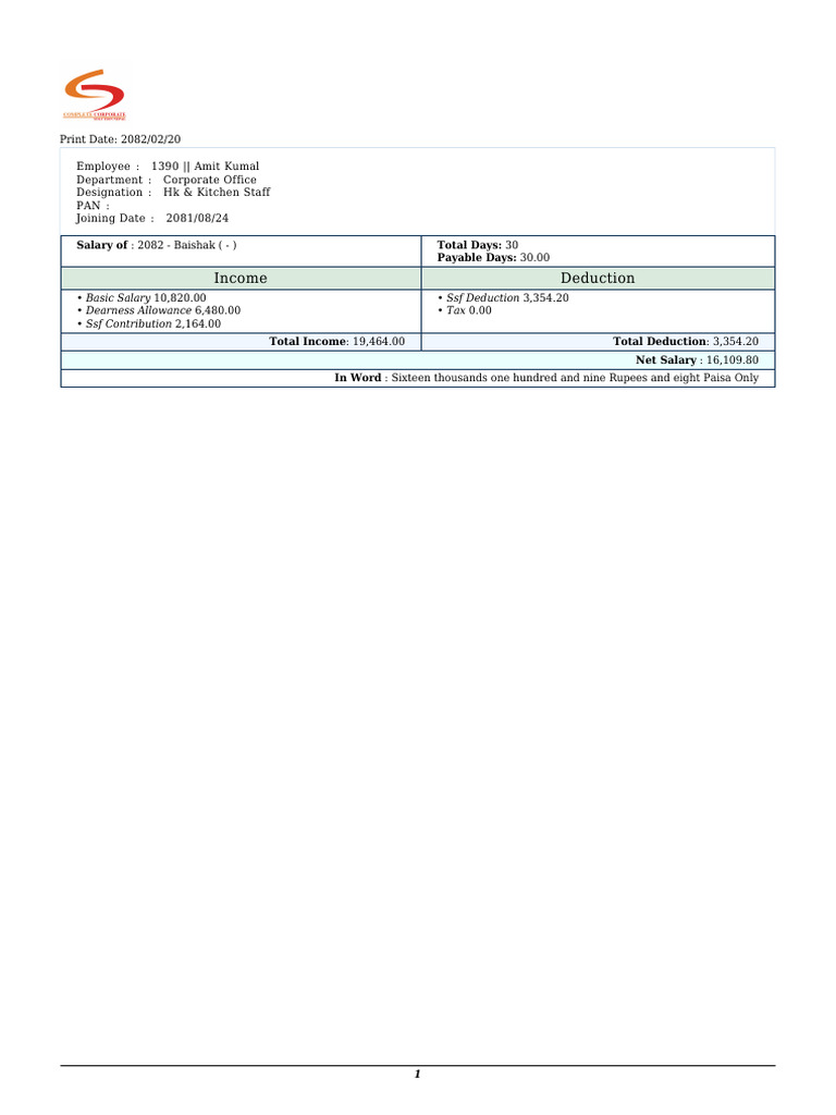 Salary Slip 2082 Baishak 2135 | PDF