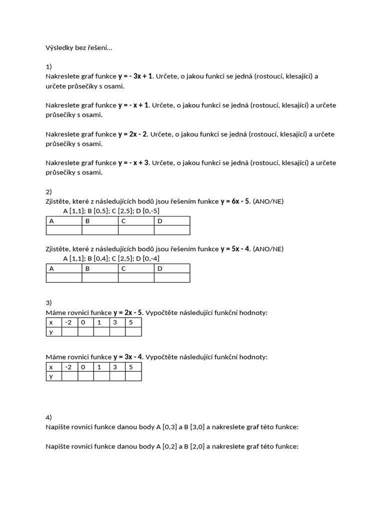 LINEÁRNÍ FUNKCE - Příklady | PDF