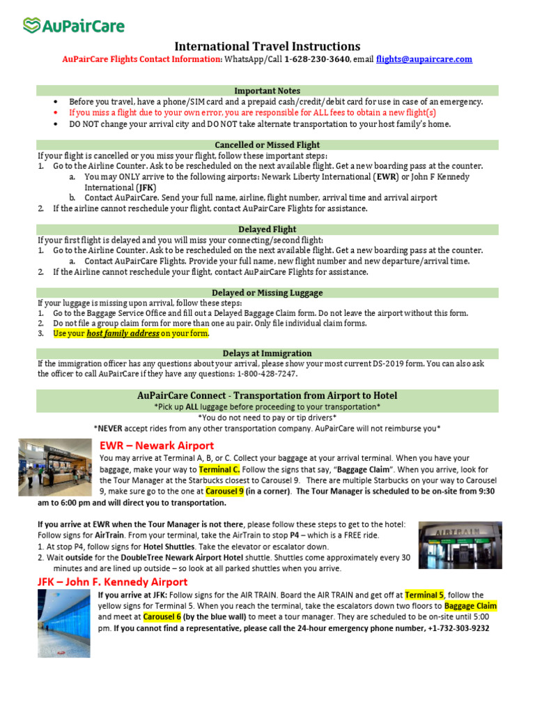 AuPairCare Connect Travel Instructions - Updated 4.2025 | PDF | Baggage ...
