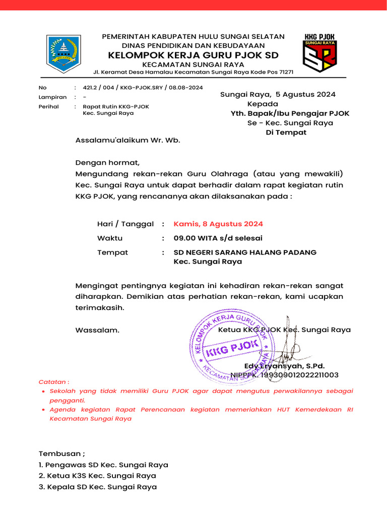 Undangan KKG Pjok - 20240807 - 091148 - 0000 | PDF
