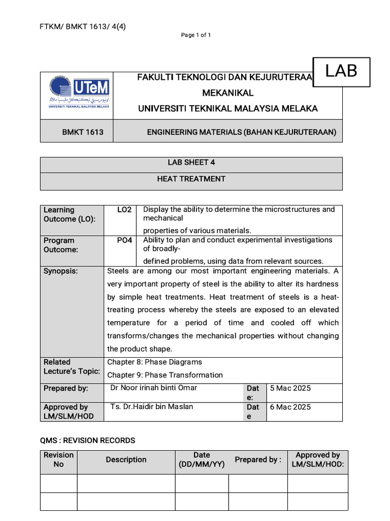 Heat Treatment of Steels Lab Guide | PDF | Heat Treating | Steel