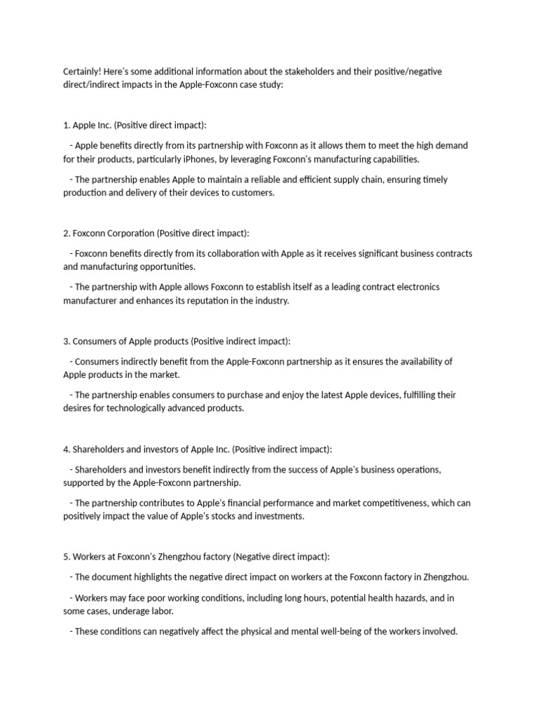 Explaination of Stakeholders Map | PDF | Apple Inc. | Economies