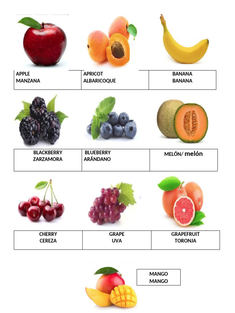 20 Frutas en Español y en Ingles | PDF
