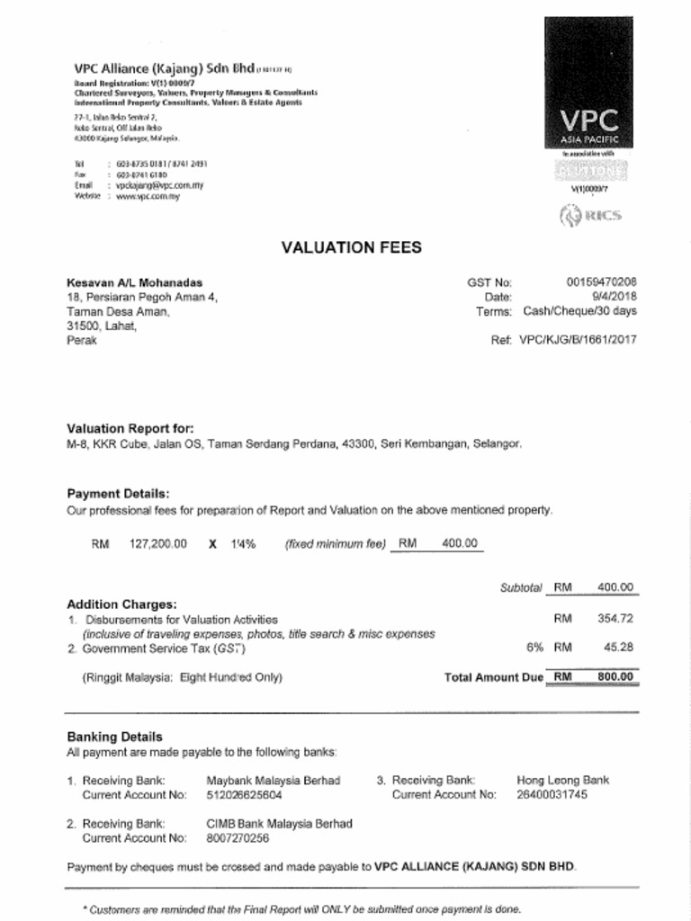 Valuation Fee - 1661 | PDF