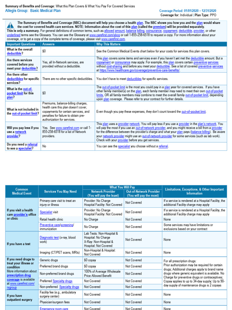 Allegis Group: Basic Medical Plan: Covers Some Items and Services Even ...