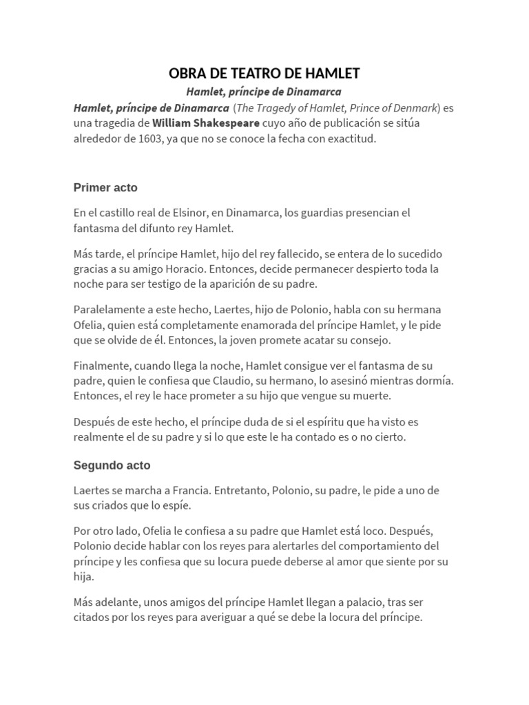 Obra de Teatro de Hamlet | PDF | Aldea