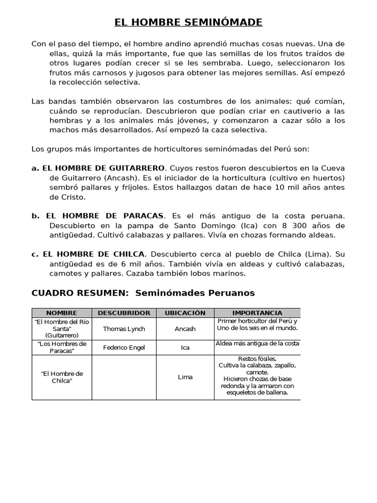 Hombre Seminómada y Caza en Perú | PDF