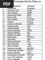 Class 10 Chemical Formulas List | PDF | Hydroxide | Oxide