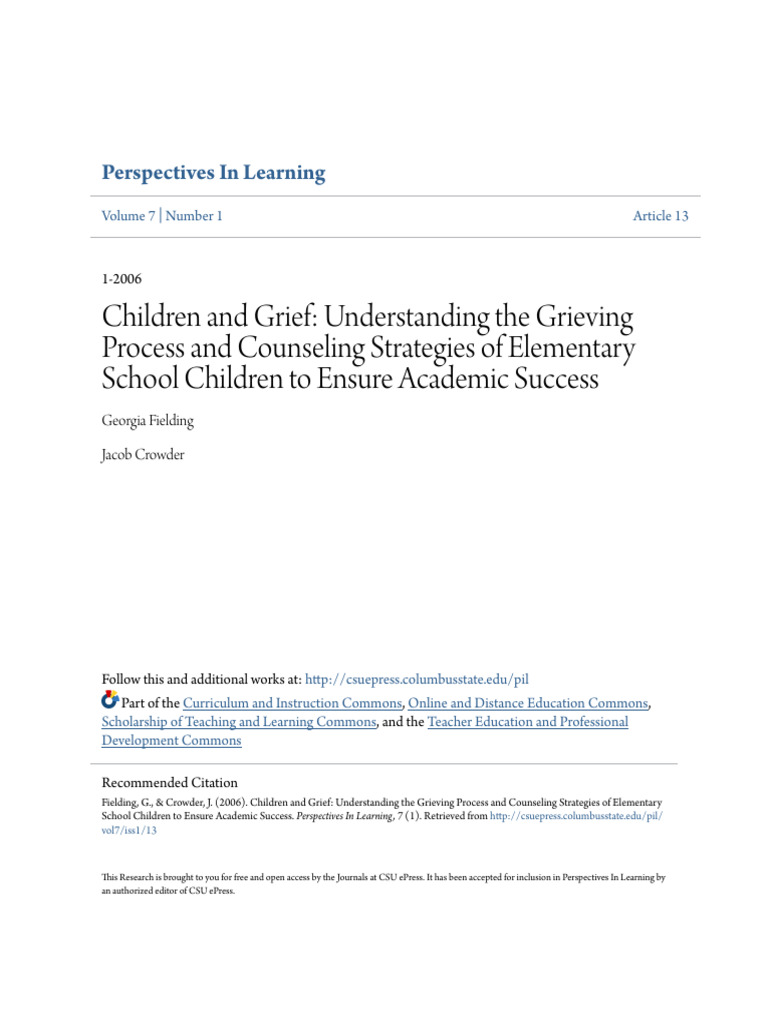 Children and Grief - Understanding The Grieving Process and Counse ...