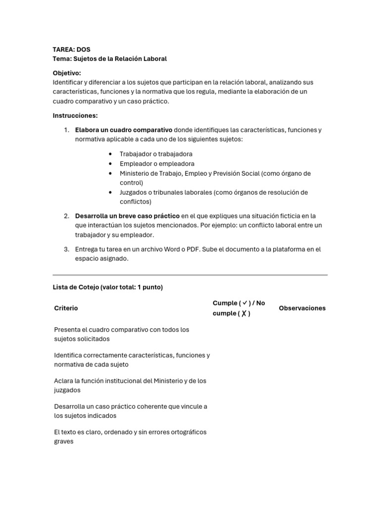 Tarea Dos Sujetos de La Relación Laboral | PDF
