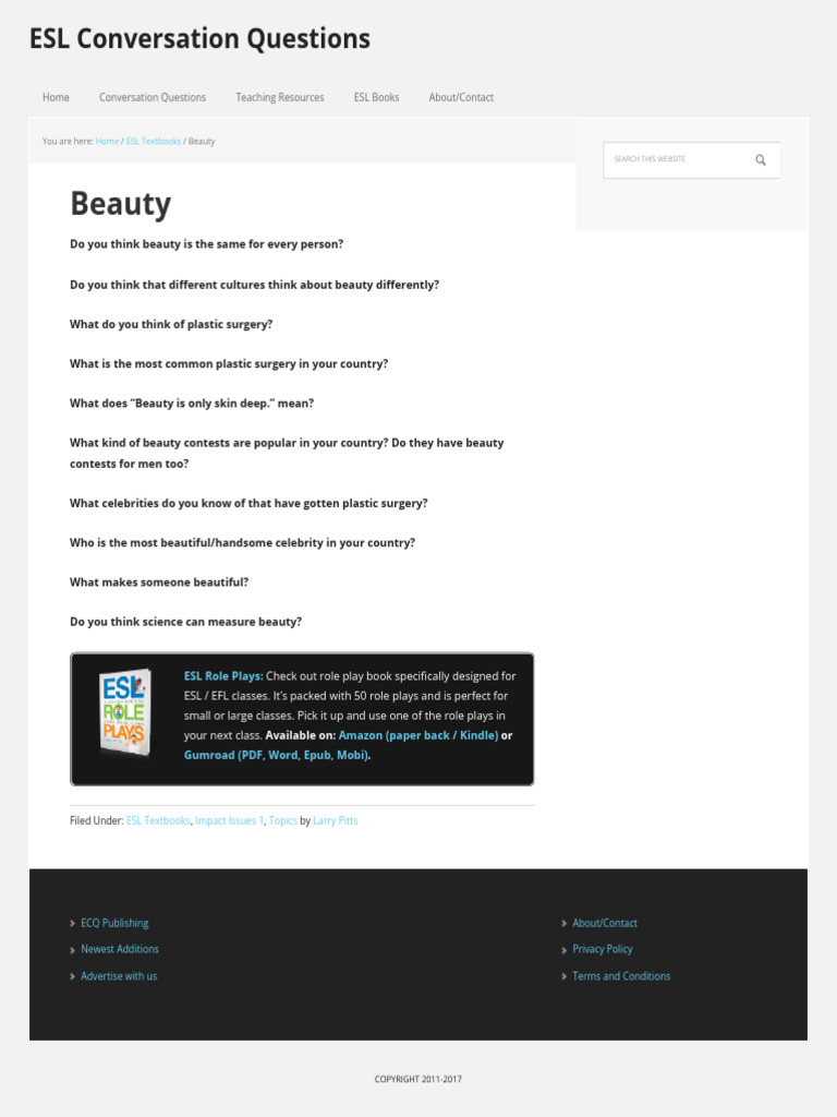 ESL Conversation Questions - Beauty | PDF