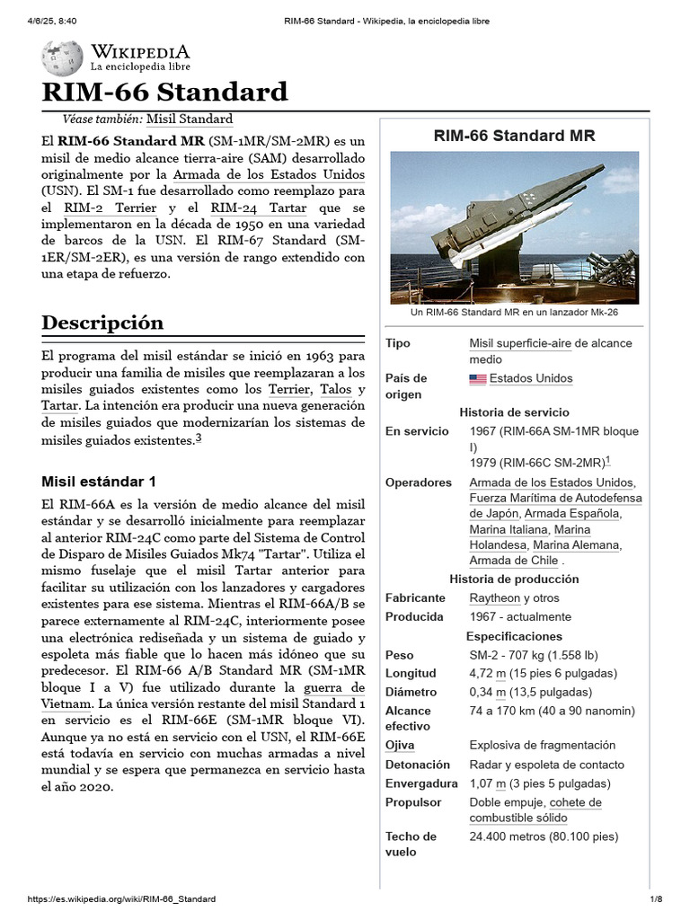 Misil RIM-66 Standard MR: Especificaciones y Uso | PDF | Misil ...