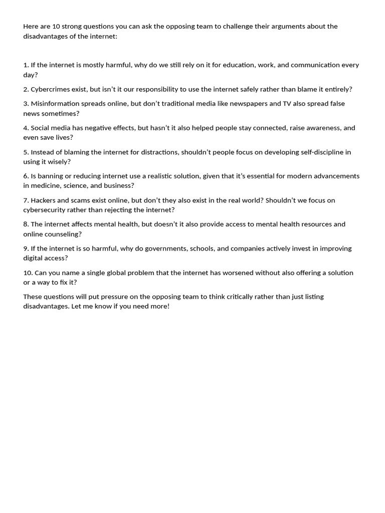 Here Are 10 Strong Questions You Can Ask The Opposing Team To Challenge ...