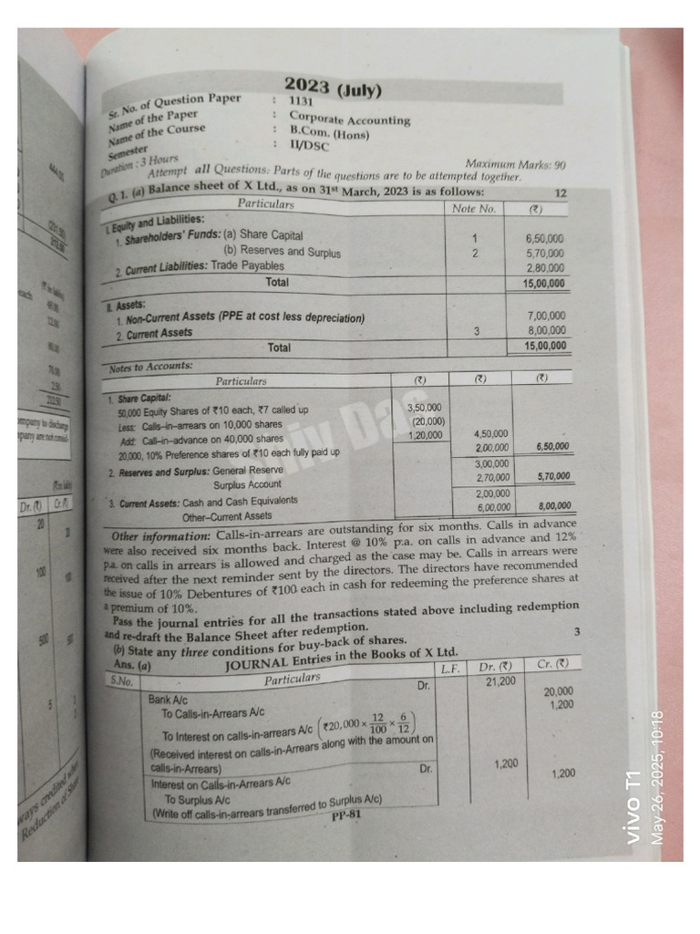 Corporate Accounts PYQ 2023 & 2024 | PDF