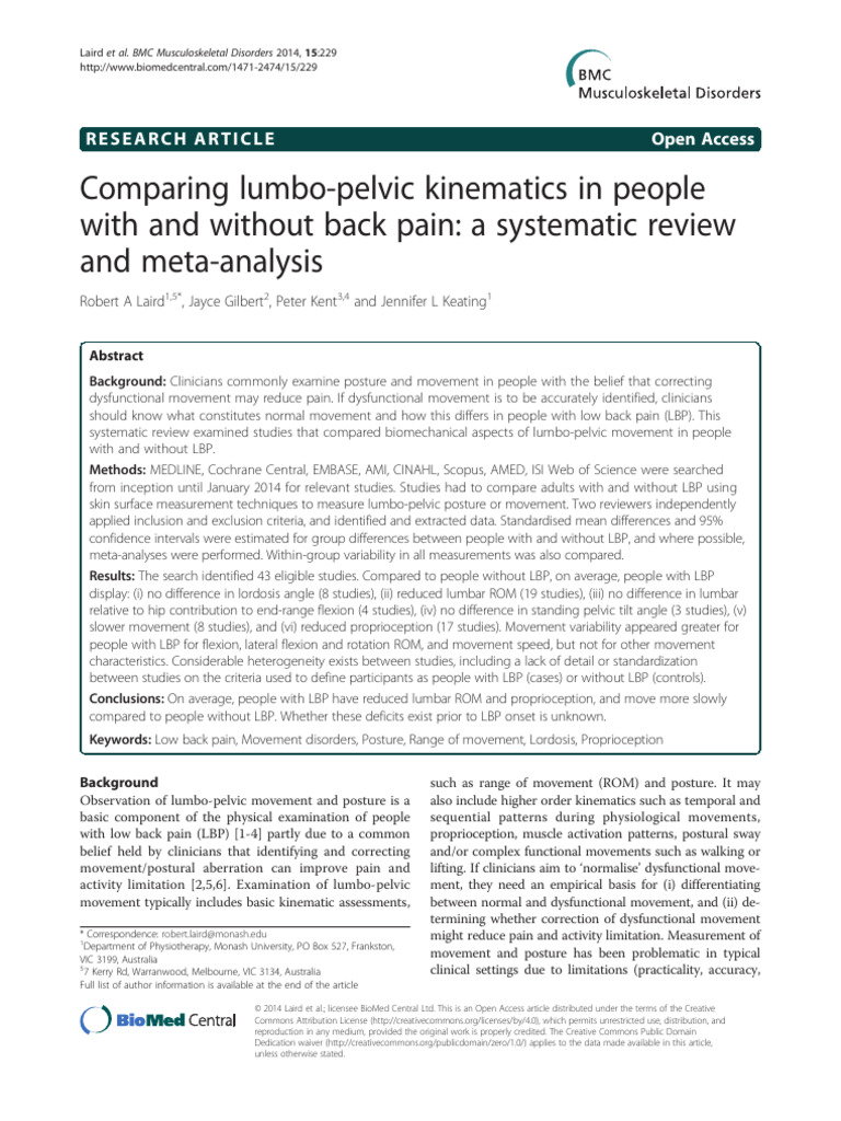 2014 - Comparing Lumbo-Pelvic Kinematics in People With and Without Back Pain A Systematic ...