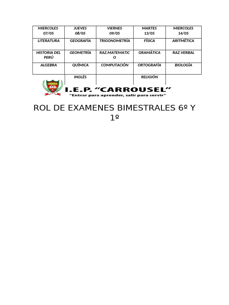 Formato Rol de Examenes 2025 | PDF