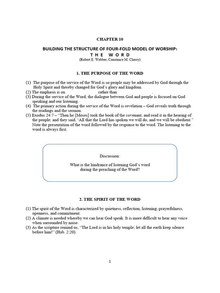 Handout 10 - Four-Fold Model of Worship - The Word | PDF | Sermon | Prayer
