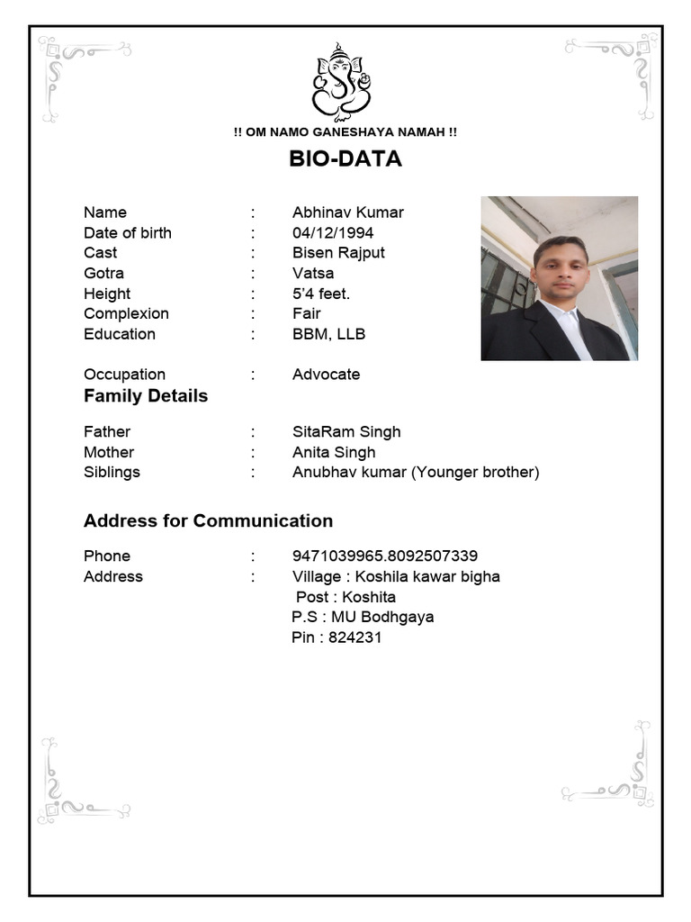 Abhinav Kumar Bio Data | PDF