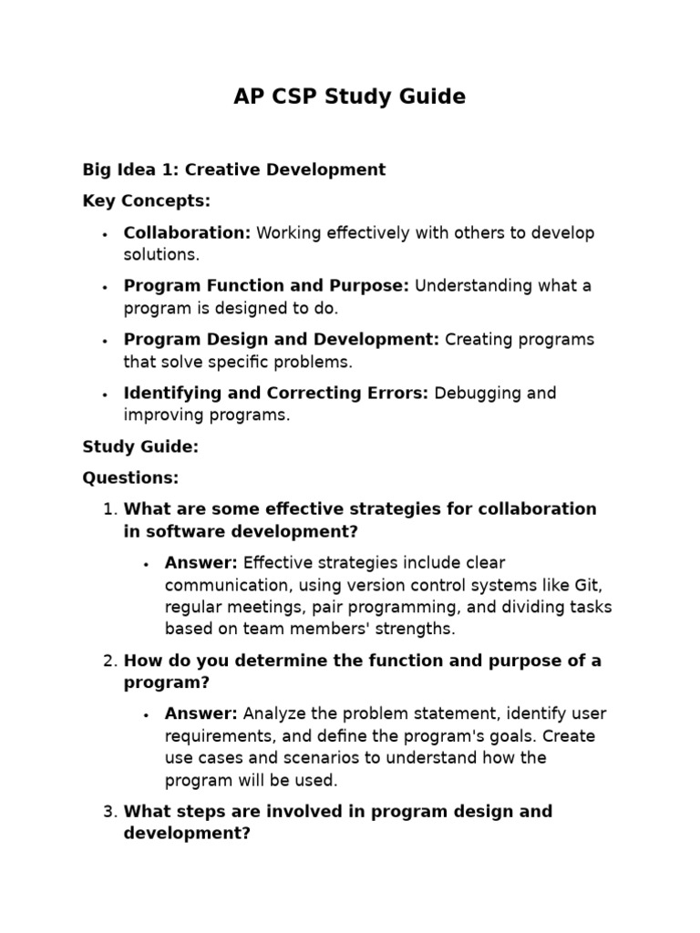 AP CSP Study Guide Outline | PDF | Data Compression | Computer Program