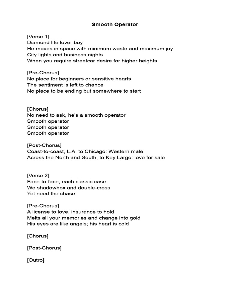 Smooth Operator Lyrics Analysis | PDF